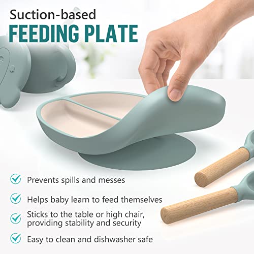 CAVEE Baby Led Weaning Utensils Infant First Stage BLW 6-12 Months Silicone Feeding Set (BPA-Free) with Suction Plate and Sippy Snack Cup 2-in-1 Easy-Clean Toddler Eating Essentials Infant