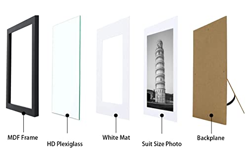 Wiscet11x14 Picture Frame Set of 9, Display Pictures 8x10 with Mat or 11x14 Without Mat, Photo Frame for Wall Mounting or Tabletop Display, Black.