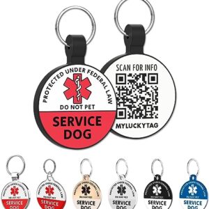 MYLUCKYTAG Service Dog Tag, QR Code Silicone Pet ID Tag Dog Tag, Online Pet Profile, Pet Location Alert Email, Digital Pet Tag, Quiet Dog Tag, Durable Pet ID, Dog Collar Tag, Engraved Pet Tag