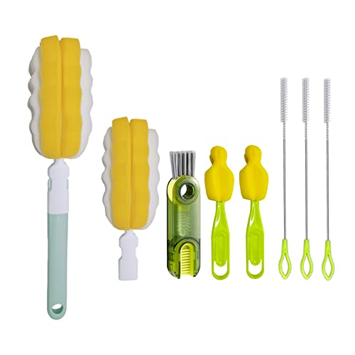 CHENJI Baby Bottle Brush. 3 in 1 Multifunctional Cup Lid Crevice Stain Cleaning Brush. Long Handle Water Bottle Brush with Replacement Head. Cup Brush, Pacifier Brush, Straw Cleaning Brush.