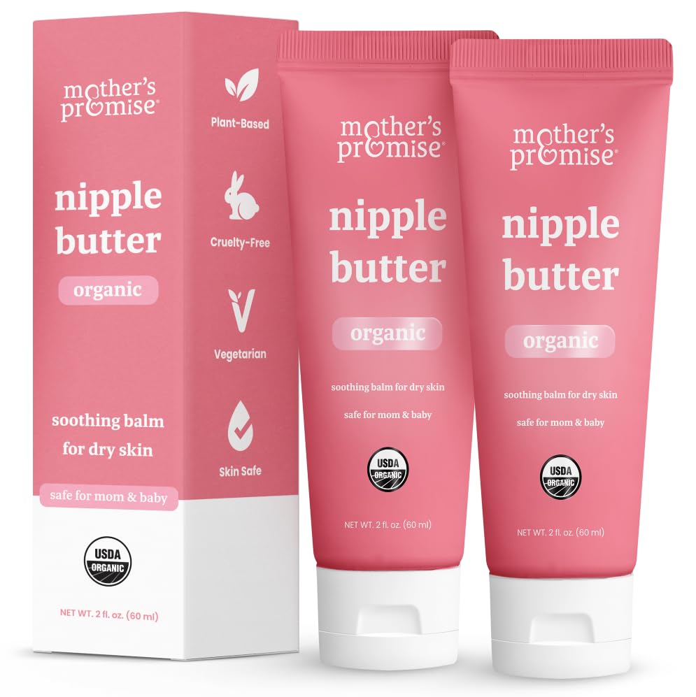 Organic Nipple Cream for Breastfeeding Mothers | Lanolin Free Nipple Butter, Safe for Nursing Moms & Babies | No Need to Wash Balm for Dry Skin & Breast Feeding, Breastfeeding Essentials (2 Pack)