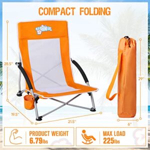 Old Bahama Bay Low Beach Camping Folding Chair with Cup Holder & Carry Bag Compact & Heavy Duty for Outdoor, Camping, BBQ, Beach, Travel, Picnic, Concert(Qrange)