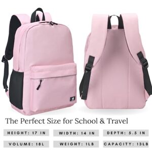 Fenrici Backpack for Teen Girls, Boys, Aesthetic Kids' Bookbags for School or Travel with Padded Laptop Compartment, Cool Pink