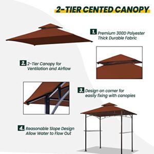 Grill Gazebo Replacement 5' x 8' Canopy Roof, Outdoor BBQ Gazebo Canopy Top Cover, Double Tired Grill Shelter Cover with Durable Polyester Fabric, Burgundy