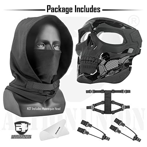 ACTIONUNION Airsoft Mask Full Face Skull Balaclava Face Mask Men Skeleton Mask Tactical Protective Paintball Mask Cosplay Costume (Black)