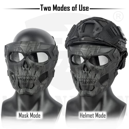 ACTIONUNION Airsoft Mask Full Face Skull Balaclava Face Mask Men Skeleton Mask Tactical Protective Paintball Mask Cosplay Costume (Black)