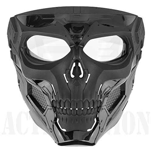 ACTIONUNION Airsoft Mask Full Face Skull Balaclava Face Mask Men Skeleton Mask Tactical Protective Paintball Mask Cosplay Costume (Black)