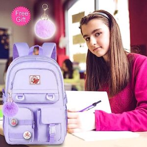 CCJPX Girls Backpack, 16 inch Elementary School Laptop Bag College Bookbag, Anti Theft Daypack for Teens Students Women - Purple