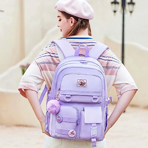 CCJPX Girls Backpack, 16 inch Elementary School Laptop Bag College Bookbag, Anti Theft Daypack for Teens Students Women - Purple