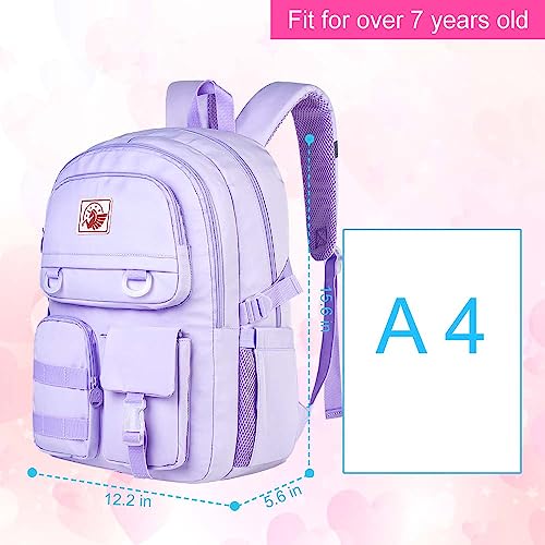 CCJPX Girls Backpack, 16 inch Elementary School Laptop Bag College Bookbag, Anti Theft Daypack for Teens Students Women - Purple