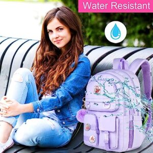 CCJPX Girls Backpack, 16 inch Elementary School Laptop Bag College Bookbag, Anti Theft Daypack for Teens Students Women - Purple