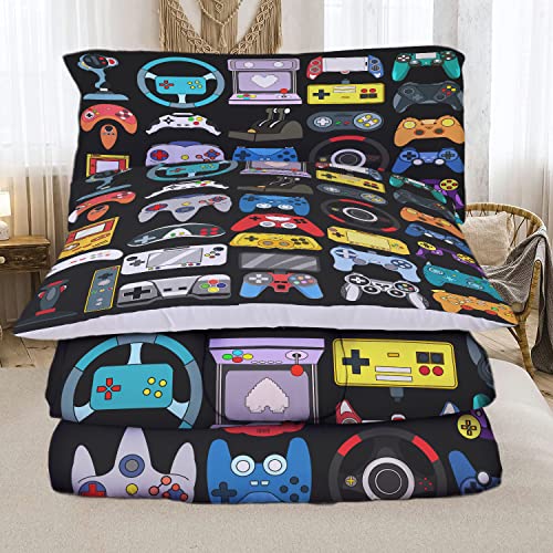 Sunnycitron Gaming Comforter Boys Bedding Sets Queen Comforter Sets Gamer Bedding Sets for Boys Gamer Bed Set Teen Boy Gamer Room Decor Gaming Comforter Set,1 Comforter 2 Pillowcases