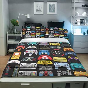 Sunnycitron Gaming Comforter Boys Bedding Sets Queen Comforter Sets Gamer Bedding Sets for Boys Gamer Bed Set Teen Boy Gamer Room Decor Gaming Comforter Set,1 Comforter 2 Pillowcases