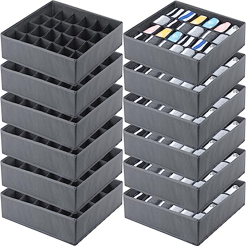 meekoo 12 Pack Sock Organizer for Drawer Underwear Organizer 24 Cell Sock Drawer Organizer Divider Foldable Cabinet Closet Organizers Underwear Drawer Organizer for Storing Socks Underwear Ties