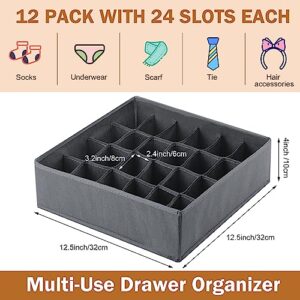 meekoo 12 Pack Sock Organizer for Drawer Underwear Organizer 24 Cell Sock Drawer Organizer Divider Foldable Cabinet Closet Organizers Underwear Drawer Organizer for Storing Socks Underwear Ties