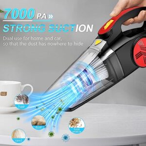 CSCL Handheld Vacuum Cordless Car Vacuum Cleaner, 120W High Power Rechargeable Handheld Car Vacuum with Strong Suction, Portable Wireless Hand Held Vacuum Cleaner Wet Dry for Car, Home, Pet Hair