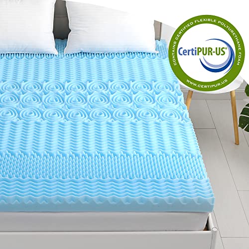 YUGYVOB 7-Zone Mattress Topper Queen, Cooling Gel Infused Mattress Topper, Egg Crate Foam Mattress, CertiPUR-US Certified, 2-Inch (60 * 80 Inch) Blue