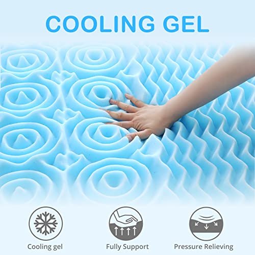 YUGYVOB 7-Zone Mattress Topper Queen, Cooling Gel Infused Mattress Topper, Egg Crate Foam Mattress, CertiPUR-US Certified, 2-Inch (60 * 80 Inch) Blue