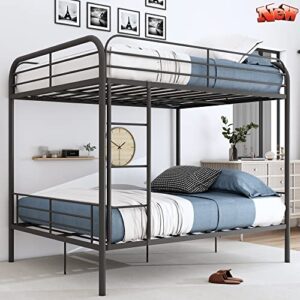 movdevy metal bunk beds, full over full bunk beds for kids adults,modern bunk beds full over full with safety guard rail, heavy duty full over full bunk beds,convertible full size bunk bed (gunmetal)