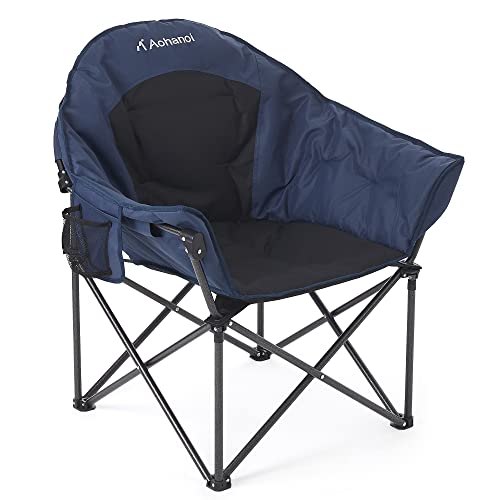 Aohanoi Oversized Camping Chairs, Camp Chairs, Camping Chairs for Heavy People, Padded Outdoor Folding Moon Chairs with Extra Wide Seats, Lawn Chairs Folding Supports up to 350lbs, Navy Blue