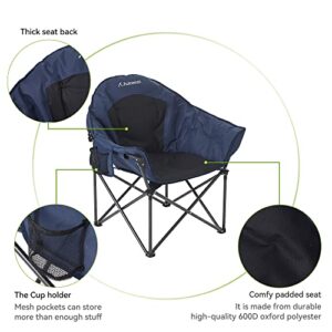 Aohanoi Oversized Camping Chairs, Camp Chairs, Camping Chairs for Heavy People, Padded Outdoor Folding Moon Chairs with Extra Wide Seats, Lawn Chairs Folding Supports up to 350lbs, Navy Blue