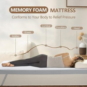 3 Inch Queen Memory Foam Mattress Topper Cooling Gel Infusion Ventilated Design Removable Bamboo Breathable and Washable Cover with Strap