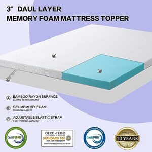 3 Inch Queen Memory Foam Mattress Topper Cooling Gel Infusion Ventilated Design Removable Bamboo Breathable and Washable Cover with Strap