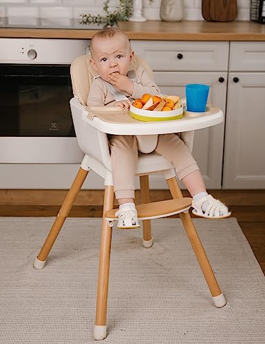 High Chair for Babies and Toddlers, Wooden Baby high Chair 3-in-1 with Removable Tray, Adjustable Legs, 5-Point Harness, High Chair for Toddlers