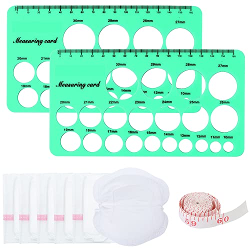 2pcs Nipple Rulers for Flange Sizing Measurement Tool with Silicone& Soft Flange Size Measure for Nipples, 1pcs Soft Ruler, 5pcs Disposable Nursing Pads-Super Absorbent&Comfortable, 8pcs Sets