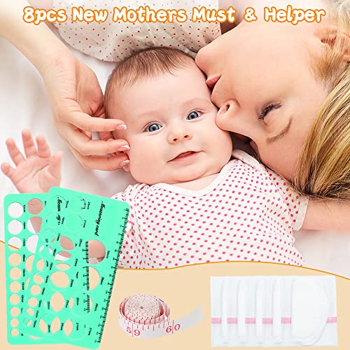 2pcs Nipple Rulers for Flange Sizing Measurement Tool with Silicone& Soft Flange Size Measure for Nipples, 1pcs Soft Ruler, 5pcs Disposable Nursing Pads-Super Absorbent&Comfortable, 8pcs Sets