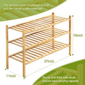 WANGMUXIA 3-Tier Bamboo Shoe Rack，Free Standing Shoe Racks Stackable Shoe Rack，Entryway，Hallway, Bathroom and Living Room，Multifunctional Bamboo Rack in Different Combinations (3-Tier)