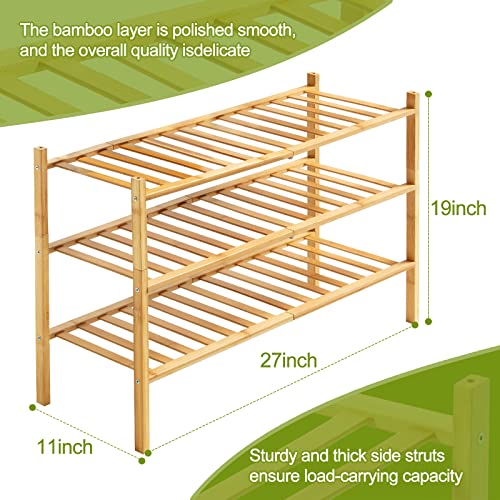 WANGMUXIA 3-Tier Bamboo Shoe Rack，Free Standing Shoe Racks Stackable Shoe Rack，Entryway，Hallway, Bathroom and Living Room，Multifunctional Bamboo Rack in Different Combinations (3-Tier)