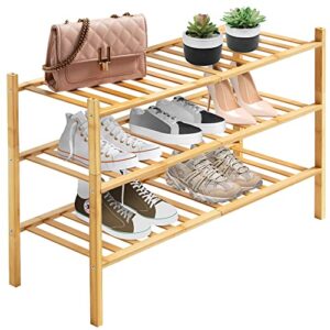 wangmuxia 3-tier bamboo shoe rack，free standing shoe racks stackable shoe rack，entryway，hallway, bathroom and living room，multifunctional bamboo rack in different combinations (3-tier)