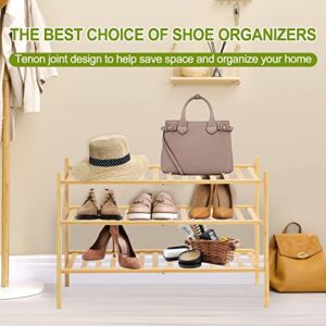 WANGMUXIA 3-Tier Bamboo Shoe Rack，Free Standing Shoe Racks Stackable Shoe Rack，Entryway，Hallway, Bathroom and Living Room，Multifunctional Bamboo Rack in Different Combinations (3-Tier)