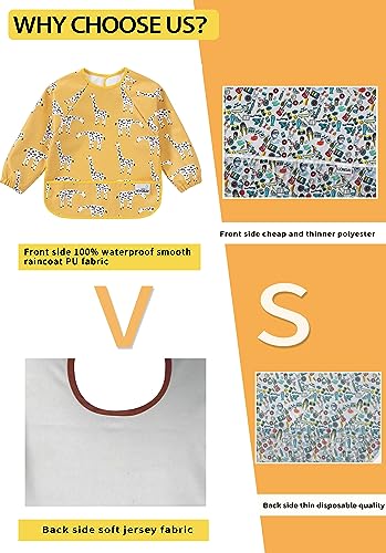 YKVOSAR Allover Print Full Coverage Toddler Baby Bibs Waterproof Recycle Bibs with Pocket Baby Feeding Bibs 2 Pack Washable Oeko Baby Bibs for Eating,Baby Food Bibs for 6-36 Months(Yellow Giraffe L)Pattern Travel Bib Fold up to a Small Size Easy to Clean