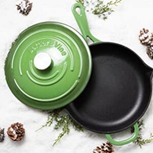 Larder & Vine 5 Piece Enameled Cast Iron Cookware Set, Oven Safe and Compatible with all Cooktops - includes 5.7 QT Dutch Oven and 2.2 QT Saucepan with lids and 10.25" Skillet (Okra)