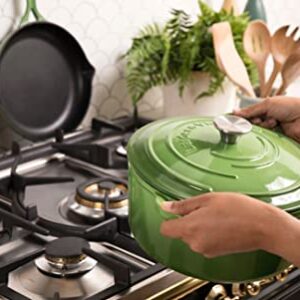 Larder & Vine 5 Piece Enameled Cast Iron Cookware Set, Oven Safe and Compatible with all Cooktops - includes 5.7 QT Dutch Oven and 2.2 QT Saucepan with lids and 10.25" Skillet (Okra)