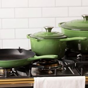 Larder & Vine 5 Piece Enameled Cast Iron Cookware Set, Oven Safe and Compatible with all Cooktops - includes 5.7 QT Dutch Oven and 2.2 QT Saucepan with lids and 10.25" Skillet (Okra)