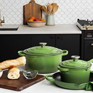 Larder & Vine 5 Piece Enameled Cast Iron Cookware Set, Oven Safe and Compatible with all Cooktops - includes 5.7 QT Dutch Oven and 2.2 QT Saucepan with lids and 10.25" Skillet (Okra)