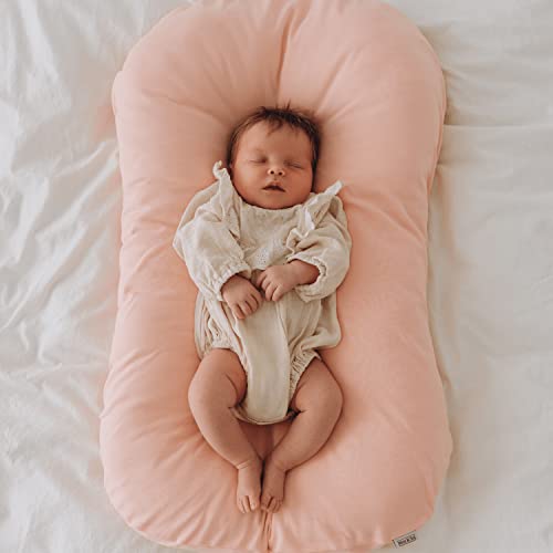 Max&So Baby Lounger Cover for Newborn - Cotton Infant Lounger Pillow Cover Removable Design - Soft Cotton Slipcover for Newborn Lounger Pillow - Baby Nest Cover - Pink - Cover Only