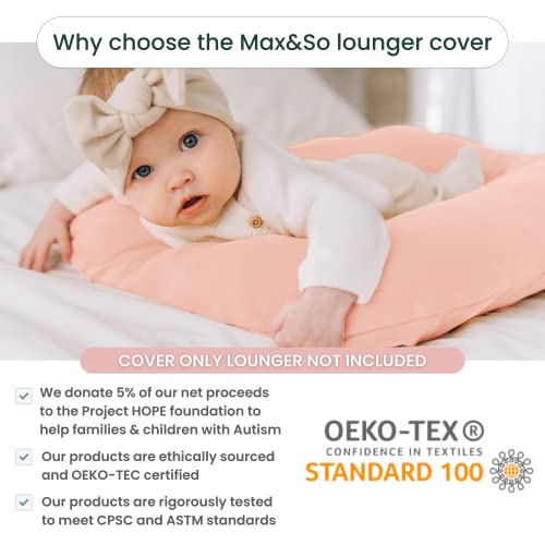 Max&So Baby Lounger Cover for Newborn - Cotton Infant Lounger Pillow Cover Removable Design - Soft Cotton Slipcover for Newborn Lounger Pillow - Baby Nest Cover - Pink - Cover Only