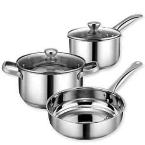 pots and pans set 5-piece, ultra-clad pro stainless steel cookware set,works with induction/electric and gas cooktops, nonstick, dishwasher