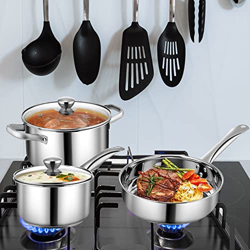 Pots and Pans Set 5-Piece, Ultra-Clad Pro Stainless Steel Cookware Set,Works with Induction/Electric and Gas Cooktops, Nonstick, Dishwasher