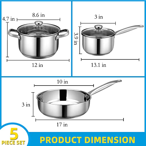 Pots and Pans Set 5-Piece, Ultra-Clad Pro Stainless Steel Cookware Set,Works with Induction/Electric and Gas Cooktops, Nonstick, Dishwasher