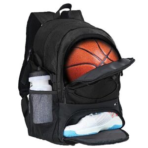 dafisky basketball backpack with ball compartment – large basketball bag with shoes compartment sports equipment bag for soccer ball,volleyball,gym,outdoor,travel(black)