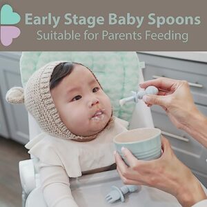 Silicone Baby Feeding Spoon and Fork Set l Baby Led Weaning, Toddler Self-Feeding & Training l First Stage Utensils for Infant and Parent l Anti-Choke Barrier, Soft-Tip l 6 months [6 Pack]