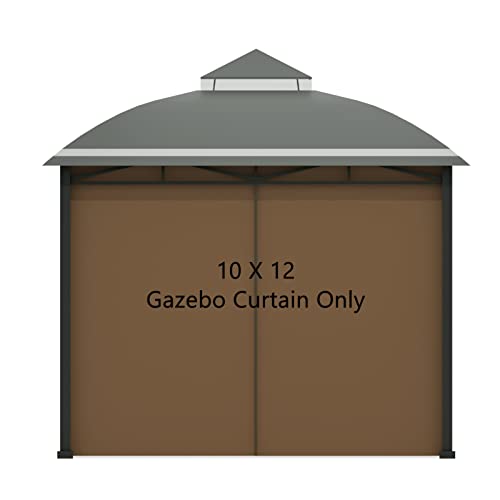 Tumjay Gazebo Privacy Curtain Universal Replacement 10’x12’ Gazebo Curtains Waterproof Outdoor Privacy Gazebo Side Wall Patio Canopy Privacy Shade Outside Sidewalls 1 Panel with Zipper（Brown）