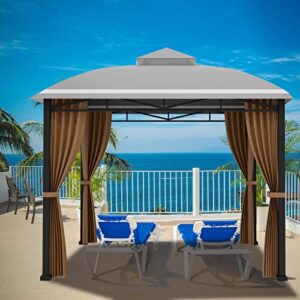 Tumjay Gazebo Privacy Curtain Universal Replacement 10’x12’ Gazebo Curtains Waterproof Outdoor Privacy Gazebo Side Wall Patio Canopy Privacy Shade Outside Sidewalls 1 Panel with Zipper（Brown）