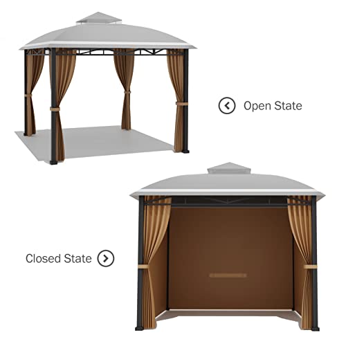 Tumjay Gazebo Privacy Curtain Universal Replacement 10’x12’ Gazebo Curtains Waterproof Outdoor Privacy Gazebo Side Wall Patio Canopy Privacy Shade Outside Sidewalls 1 Panel with Zipper（Brown）