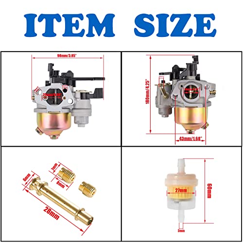 Carburetor w/Main Jet Kit Upgraded carb for Coleman BT200X CT200U Trail CT200U-EX CT200U-EXR Mini Bikes Go-Kart Baja Warrior MB165 MB200 196cc 200cc 212cc 6.5Hp Manual Choke Go kart Carb